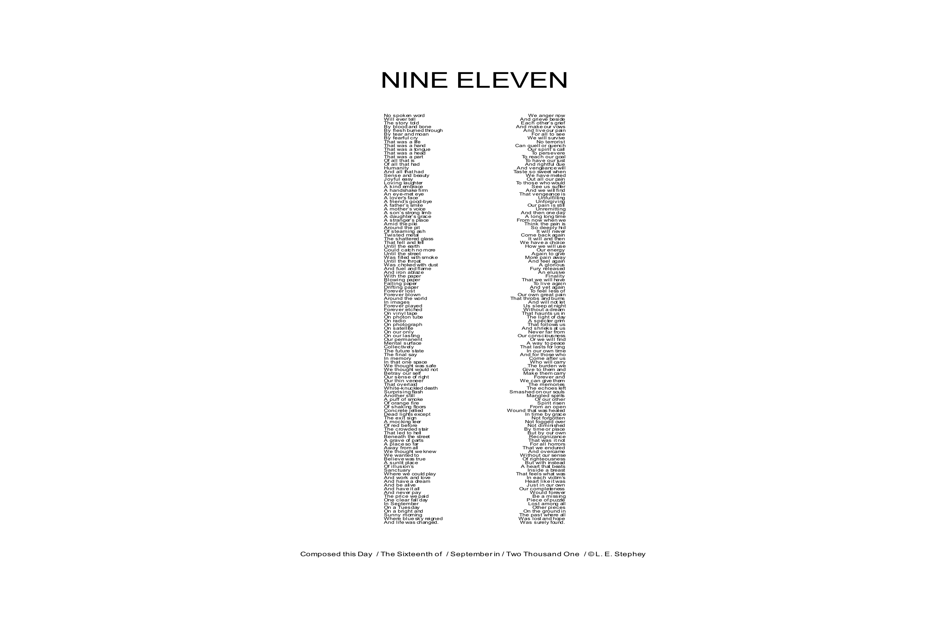 Nine Eleven poem by L E Stephey (png format) | National September 11 ...